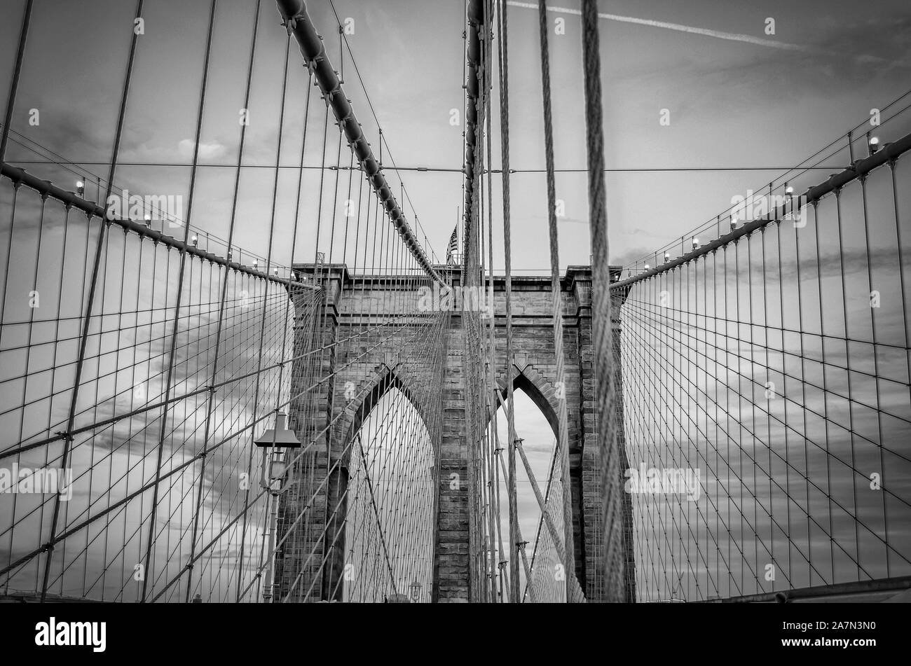 The iconic Brooklyn Bridge, one of the major landmarks in New York City ...