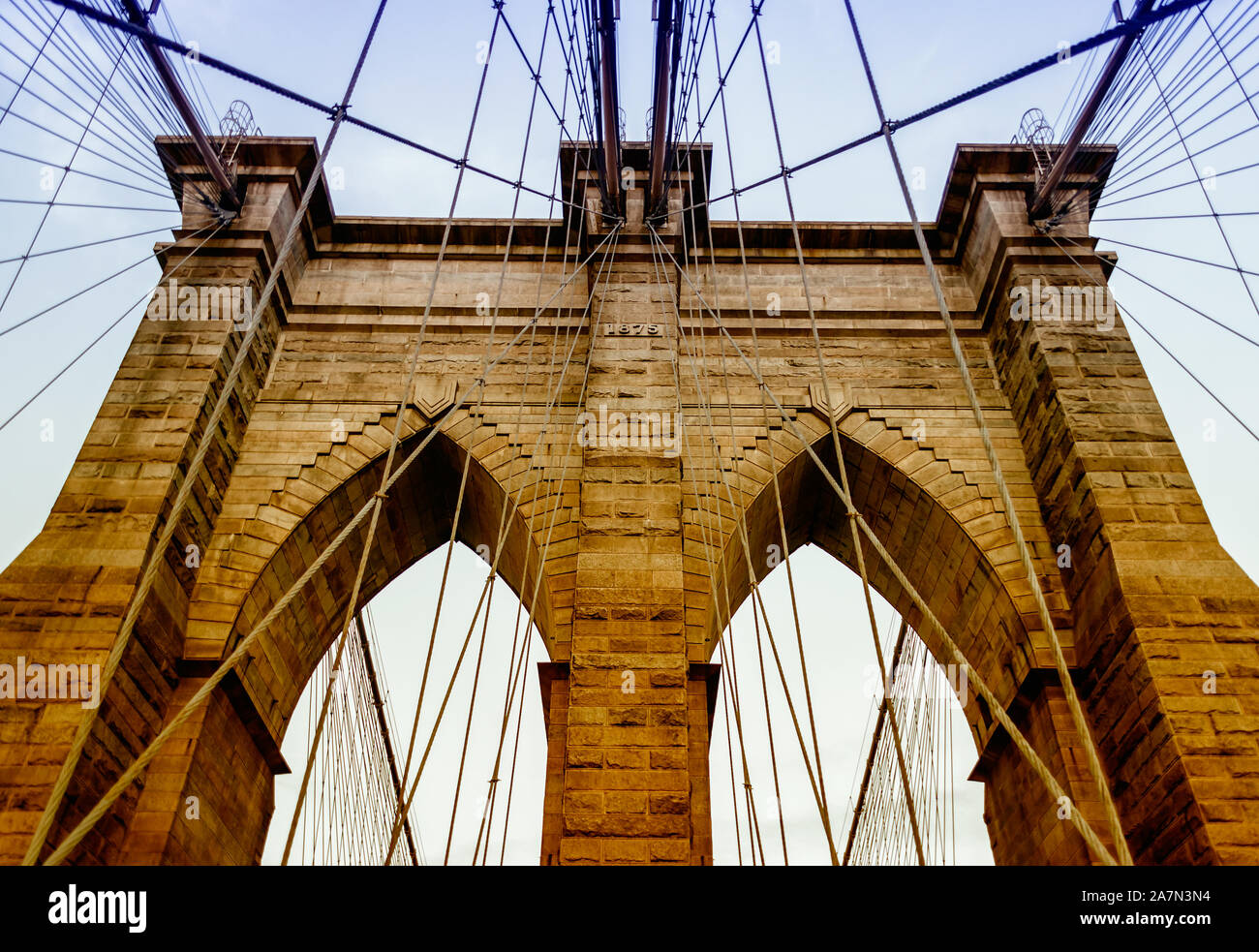 The iconic Brooklyn Bridge, one of the major landmarks in New York City ...