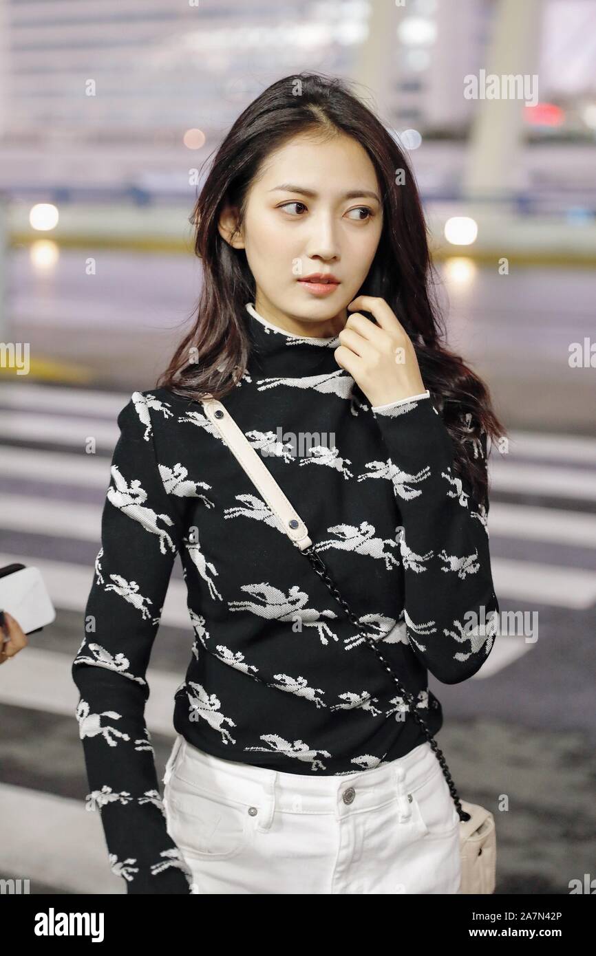 Chinese actress Chen Yuqi, or Yukee Chen, arrives at the Shanghai Pudong International Airport ...