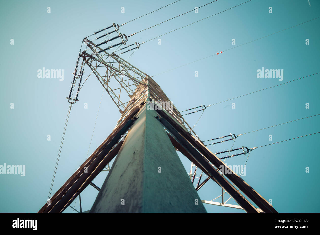 Picture of an electrical tower or pylon, blue sky in the background ...