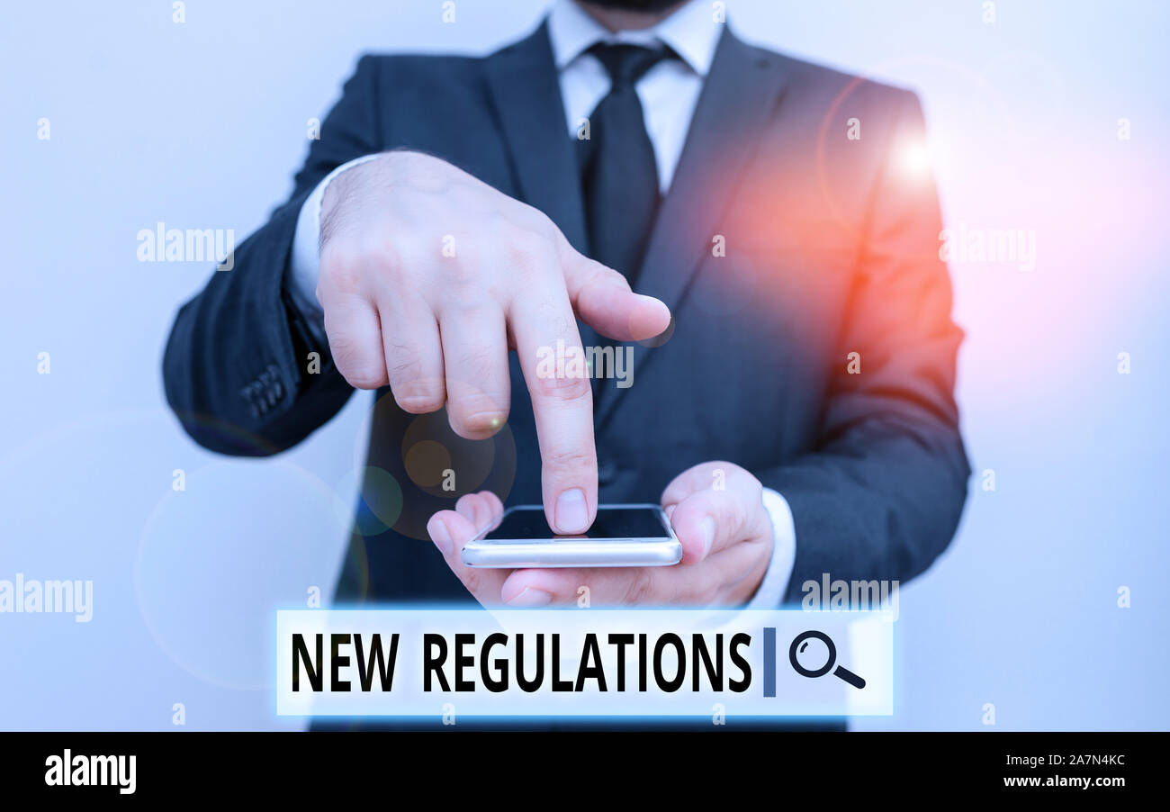 Text sign showing New Regulations Question. Business photo text rules ...