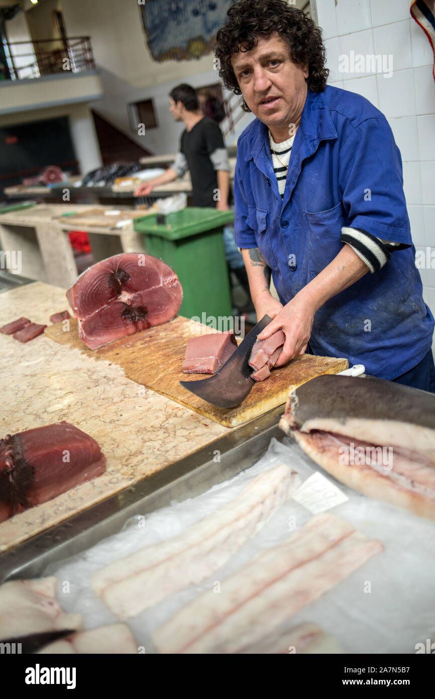 Funchal, Madeira, Portugal - April 23, 2018: Fish sellers at Mercado ...