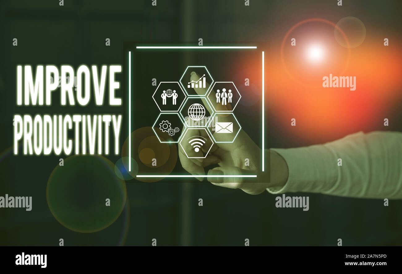 Text sign showing Improve Productivity. Business photo text to increase ...