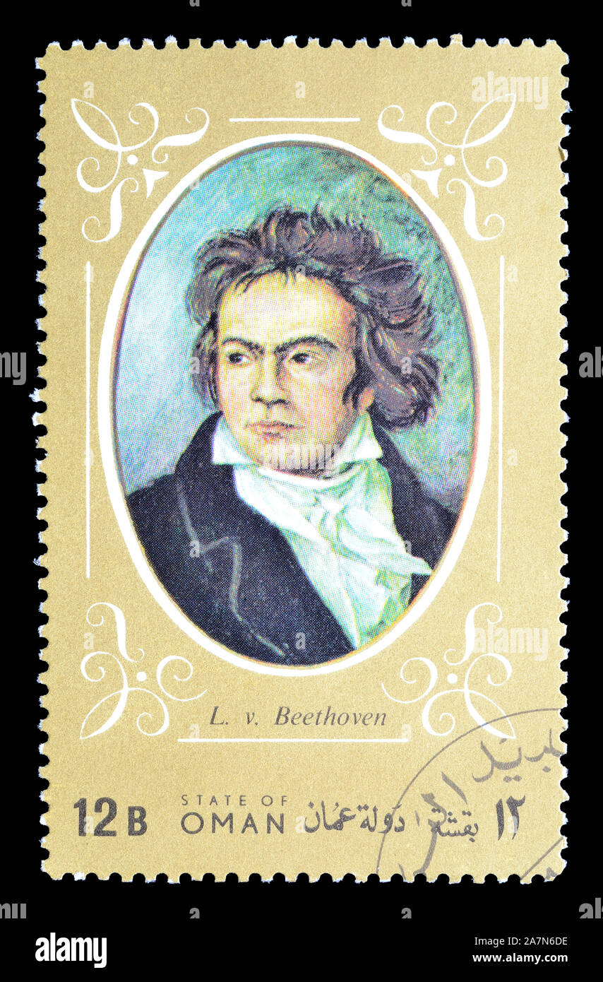 Cancelled postage stamp printed by Oman, that shows Portrait of Ludwig ...