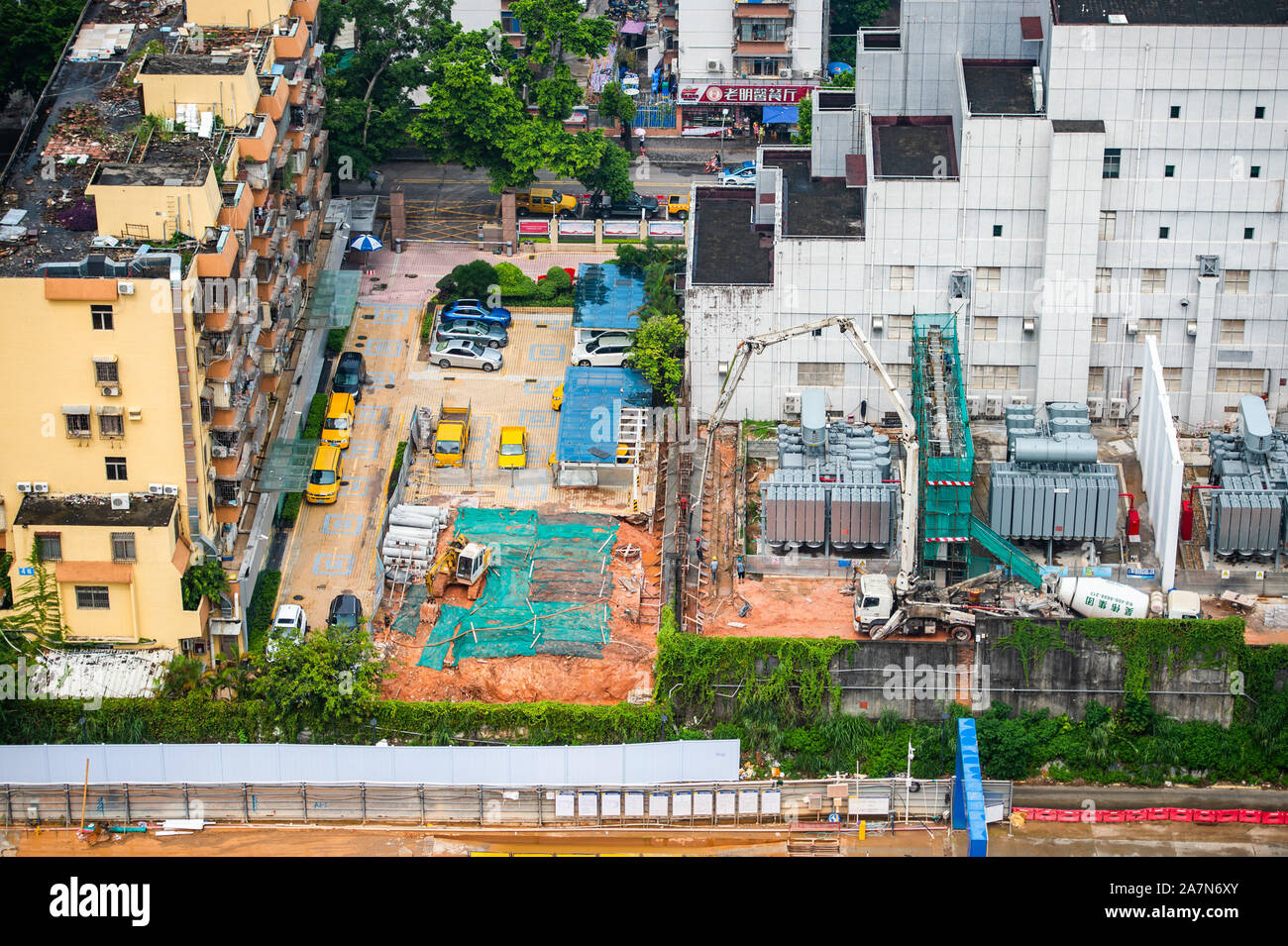 An aerial view of the huge complex of buildings of Huaqiangbei, which ...
