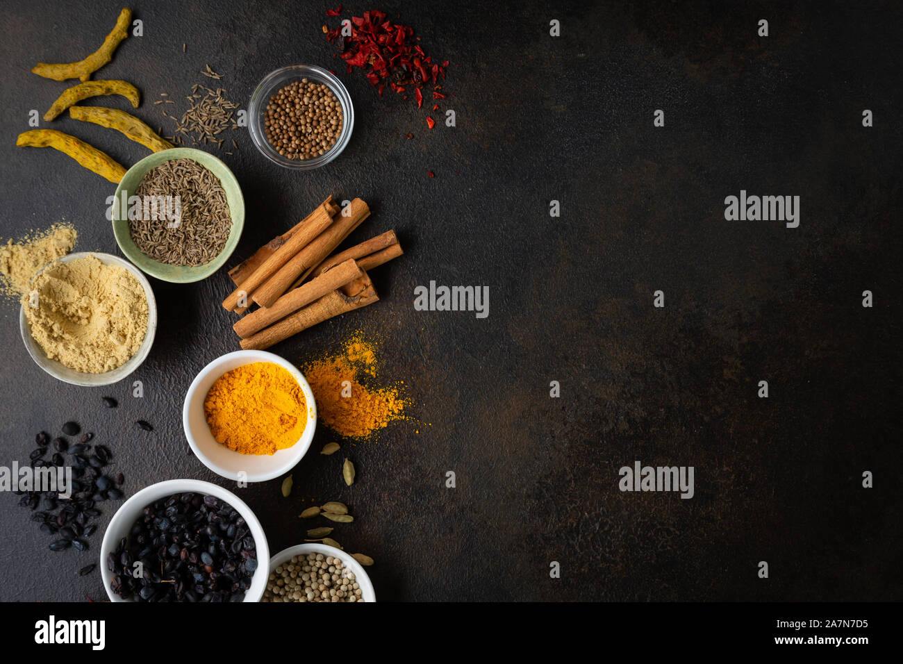 Different spice set top view Stock Photo - Alamy