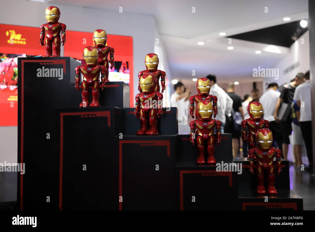 Robots in the shape of iron man are displayed during the 2019 Word ...