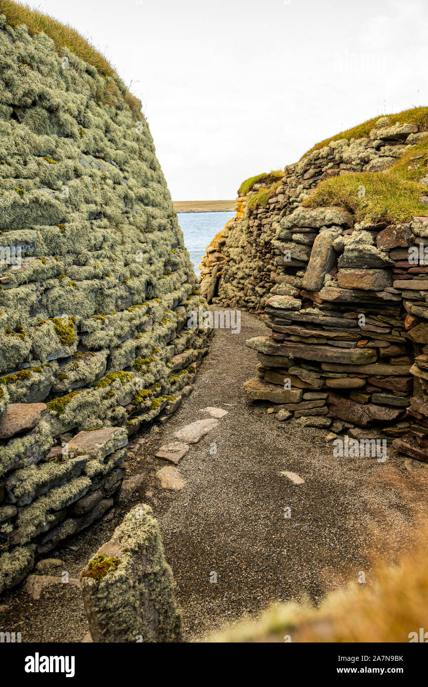 The outside wall of the broch, an Iron Age tower unique to Scotland, on ...