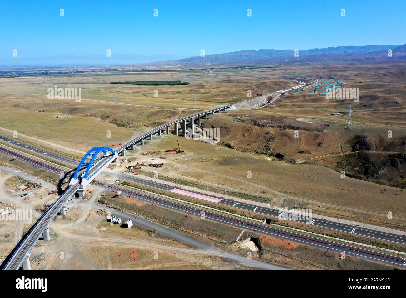 A train runs on the section between Kuytun and Tacheng Prefecture of ...