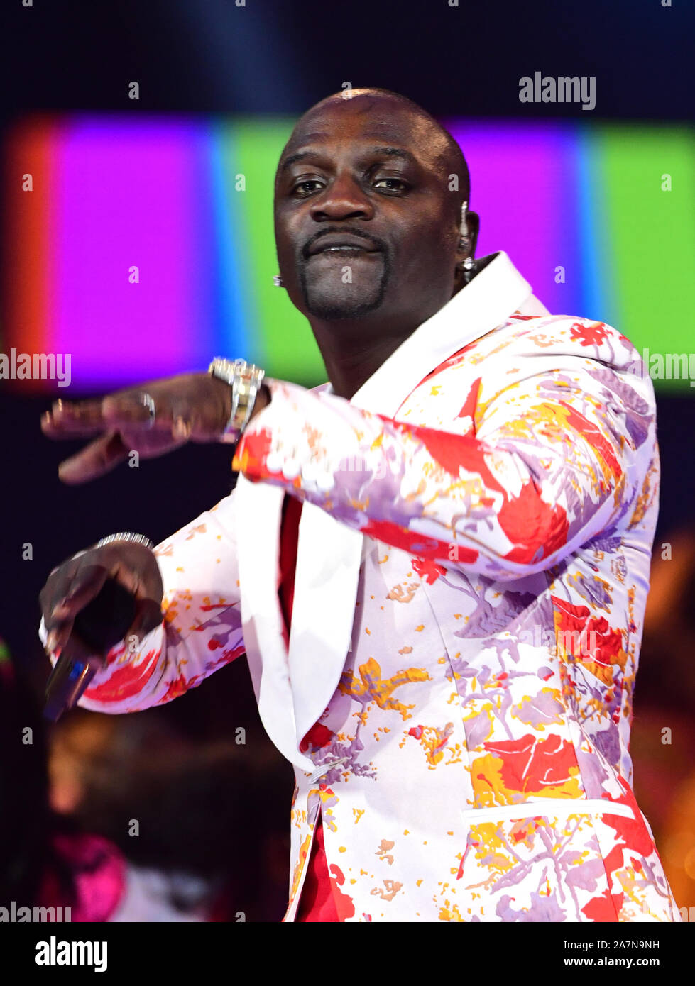 Akon performing during the MTV Europe Music Awards 2019, held at the ...