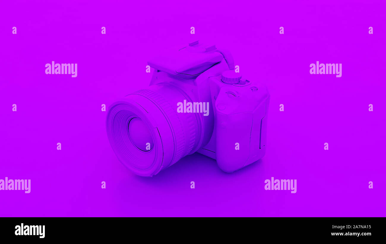 Purple DSLR Camera. 3D illustration Stock Photo - Alamy