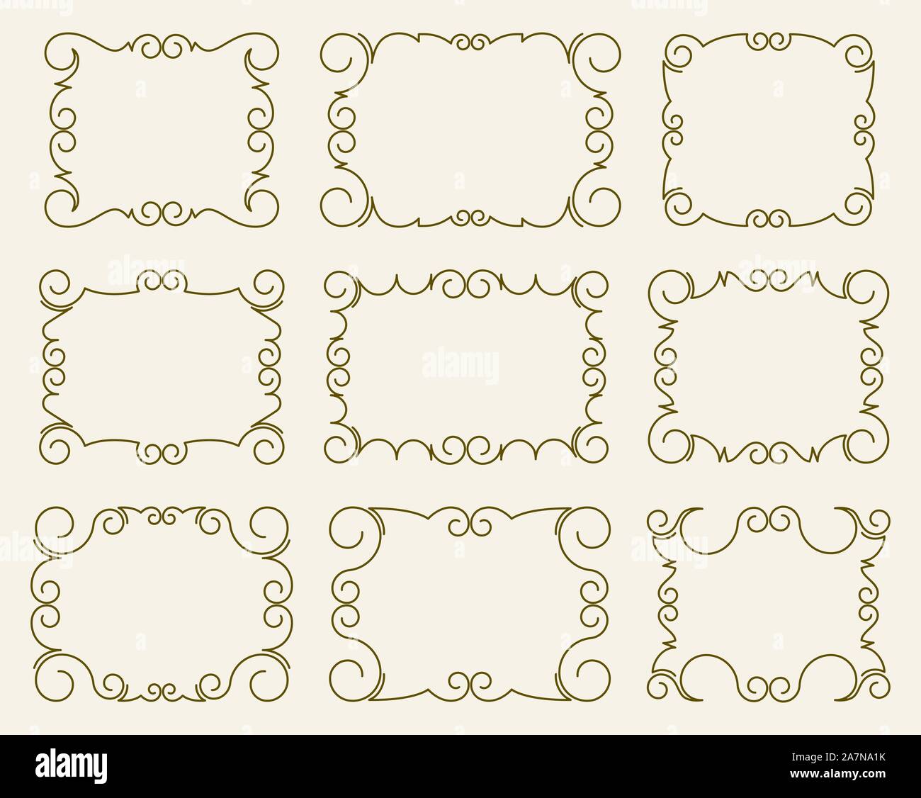 Set of nine elegant very simple, but stylish calligraphy vector frames ...