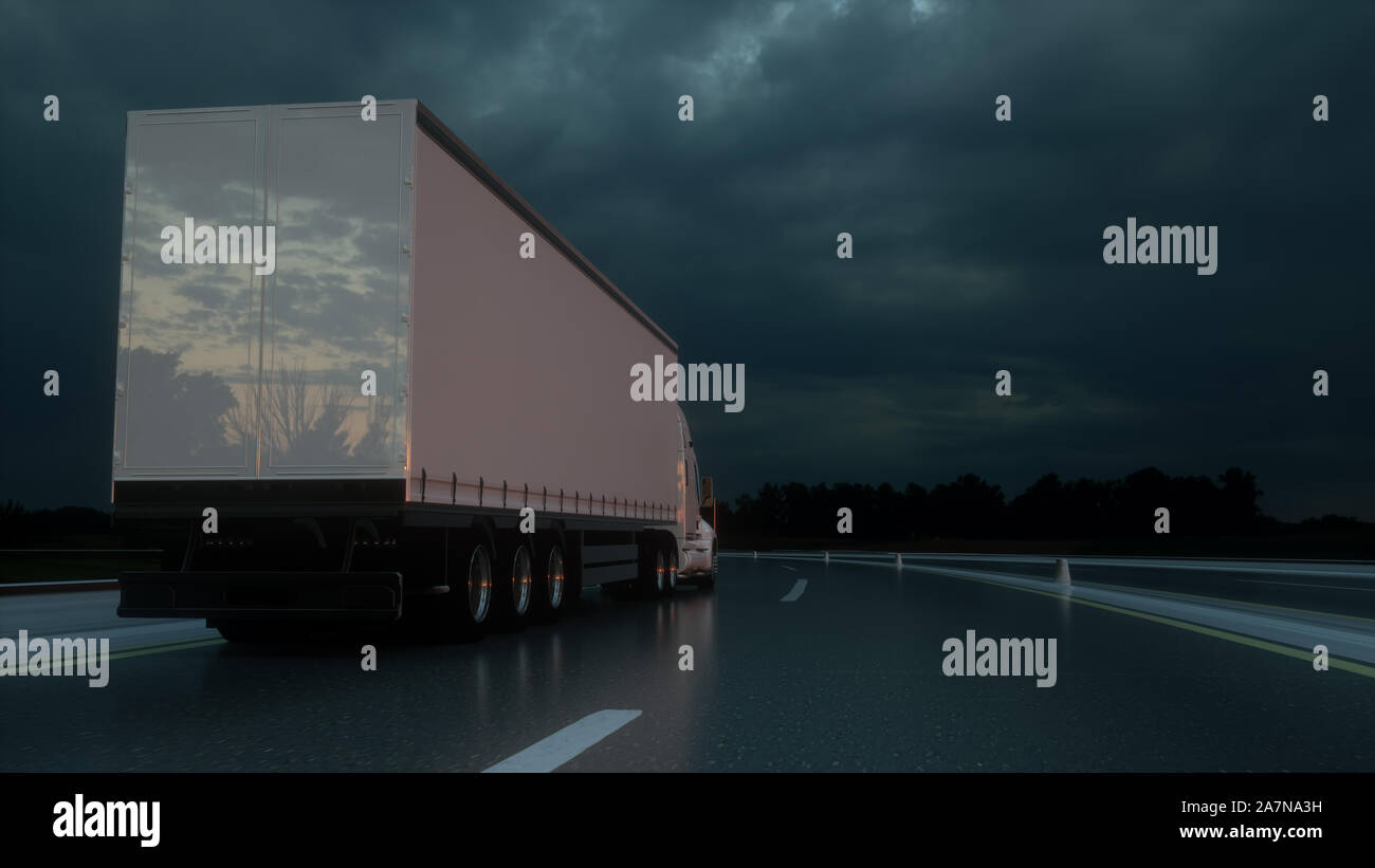 White truck. trailer on the road, highway. Transports, logistics ...