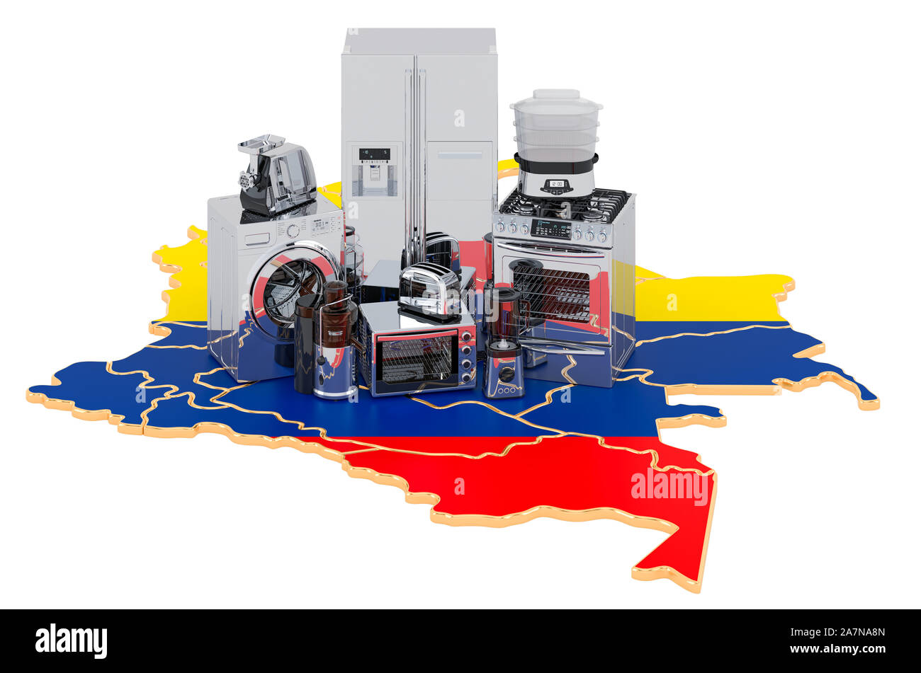 Kitchen and household appliance on the map of Columbia. Production ...