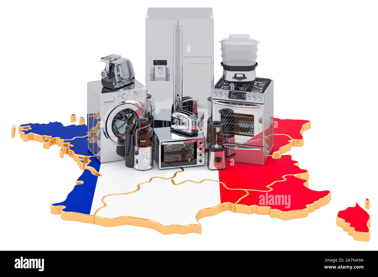 Kitchen and household appliance on the map of France. Production ...