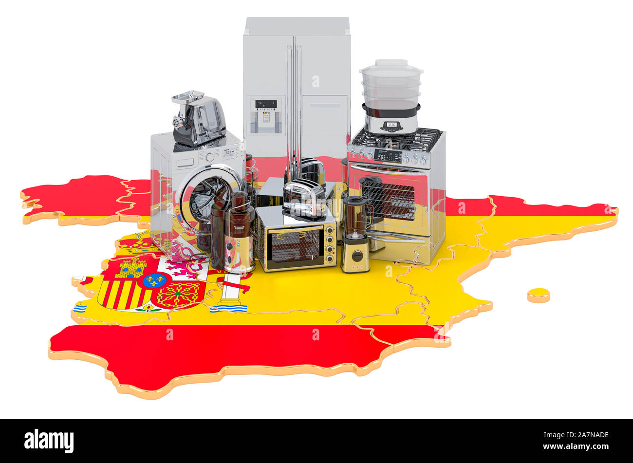 Kitchen and household appliance on the map of Spain. Production ...