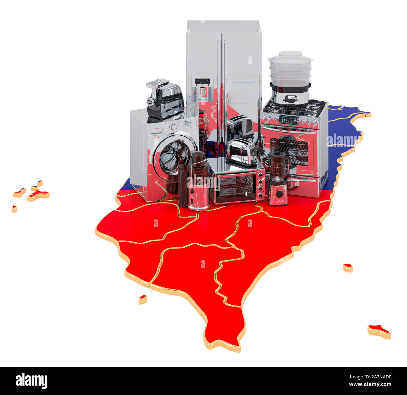 Kitchen and household appliance on the map of Taiwan. Production ...