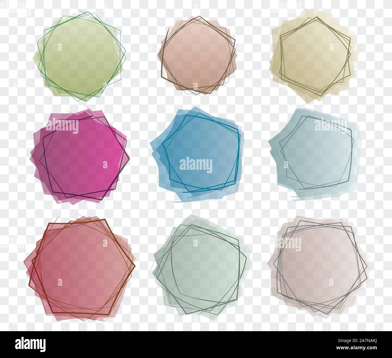 Set of 9 unusual broken, curved colored, semi transparent round frames ...