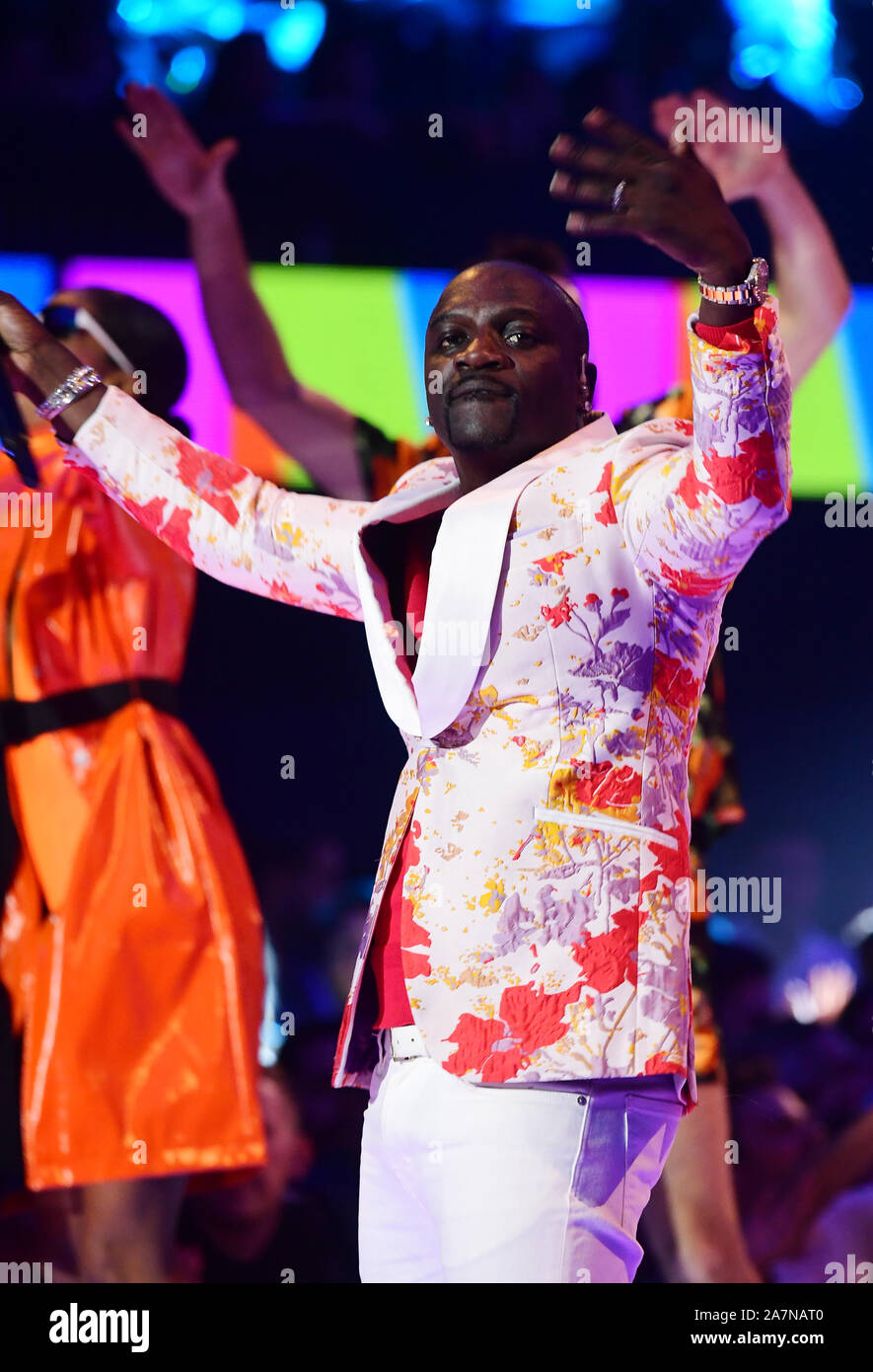 Akon performs during the MTV Europe Music Awards 2019, held at the ...
