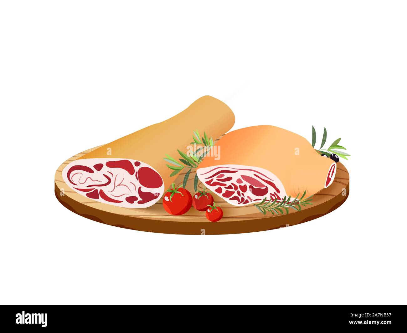 Cut of meat set.Isolated objects on a white background.Vector cartoon ...