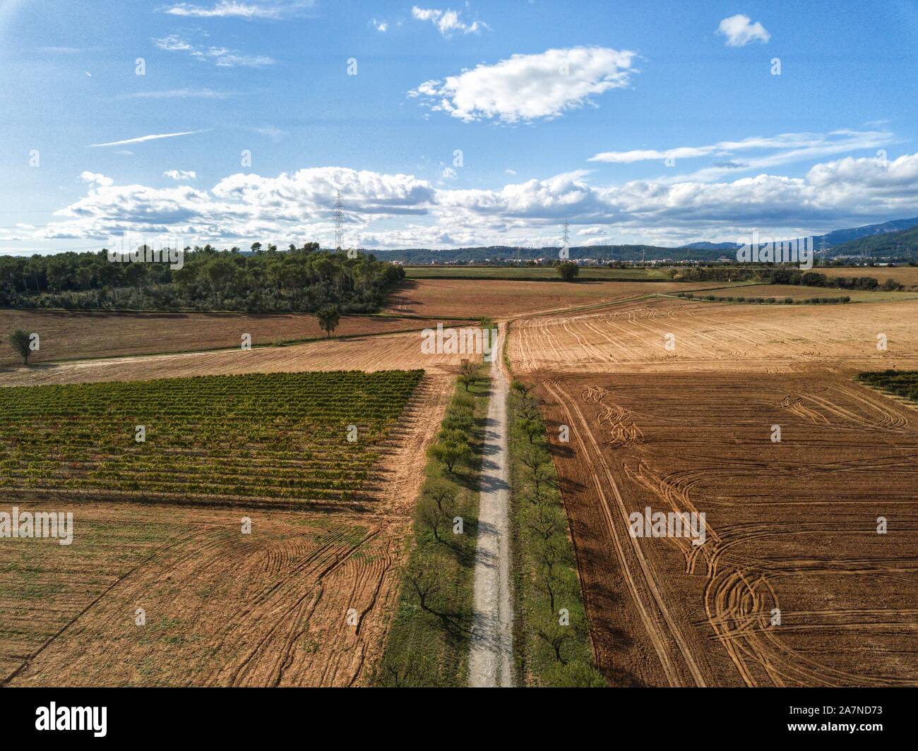 Farmland and agricultural production background in an aerial view from ...