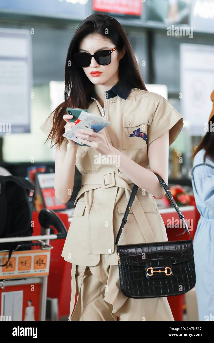 Chinese model He Sui arrives at the Beijing Capital International ...