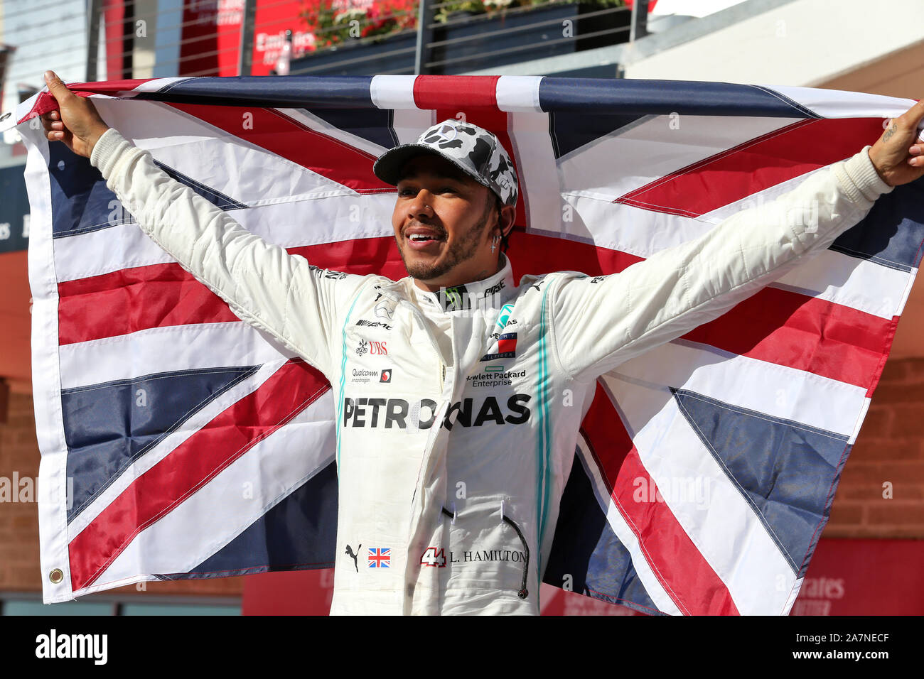 Mercedes driver Lewis Hamilton celebrates winning his sixth world ...