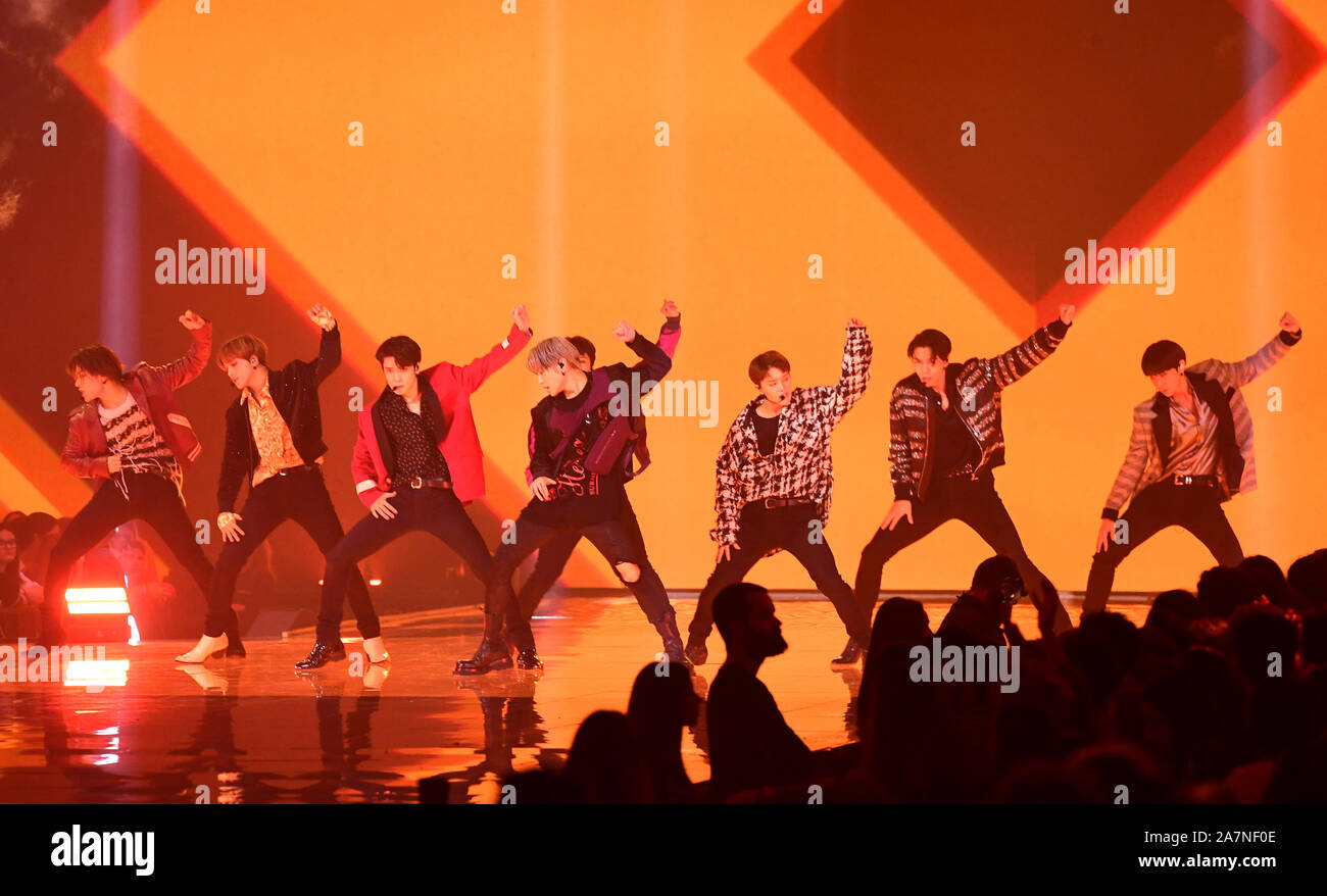 NCT 127 perform during the MTV Europe Music Awards 2019, held at the ...