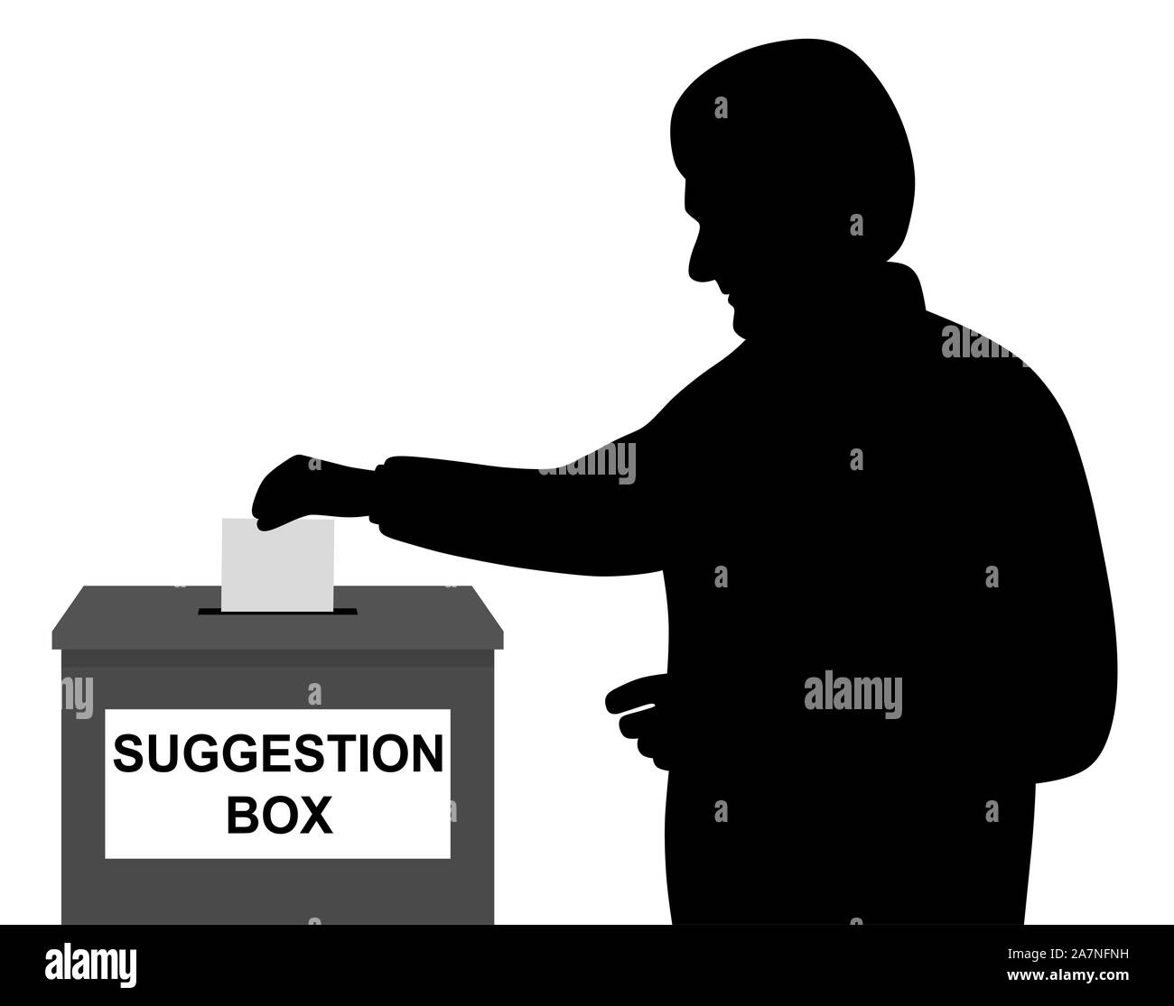 Businessman employee or customer inserting or putting blank paper or ...