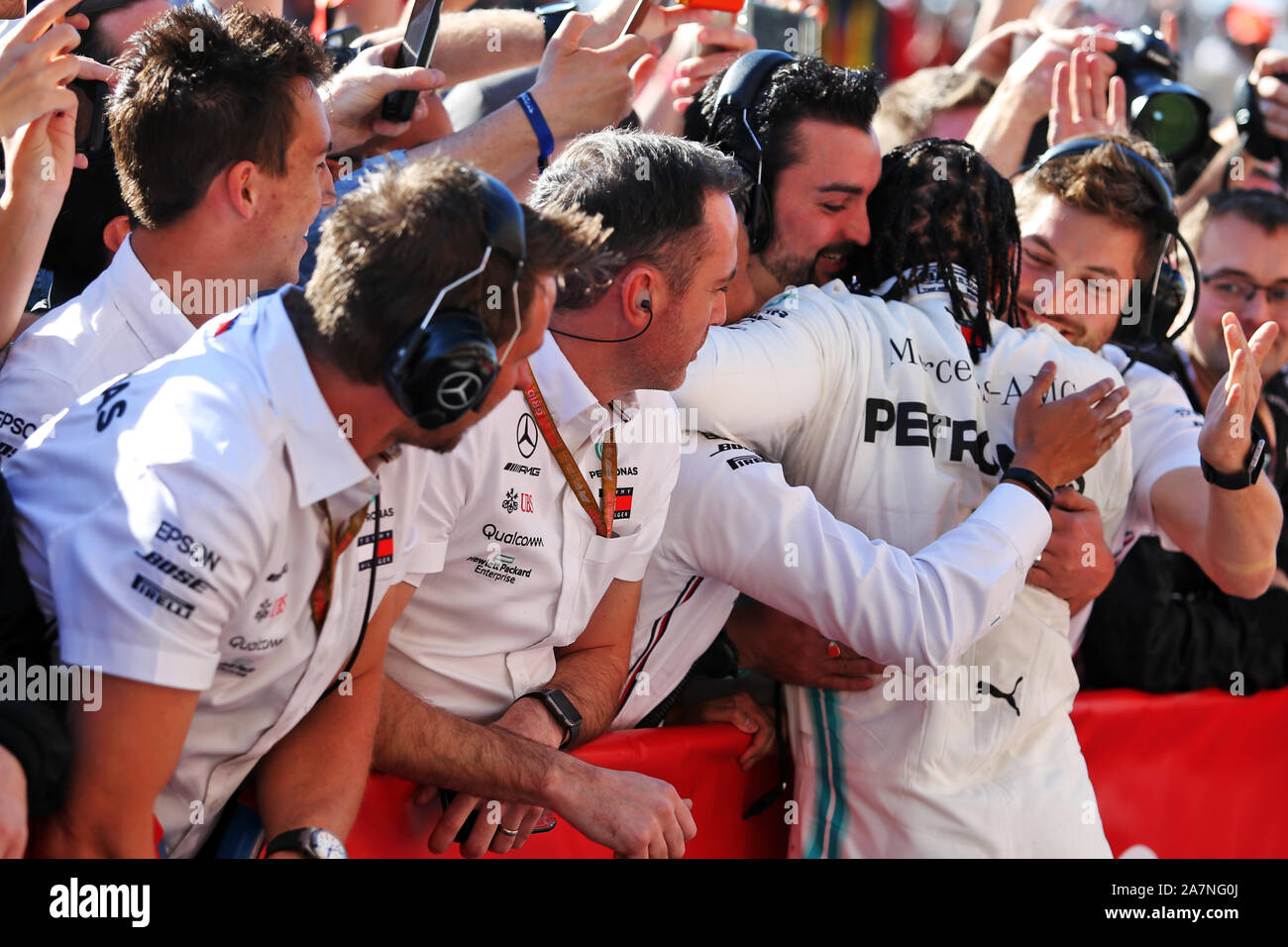 Mercedes driver Lewis Hamilton celebrates winning his sixth world ...