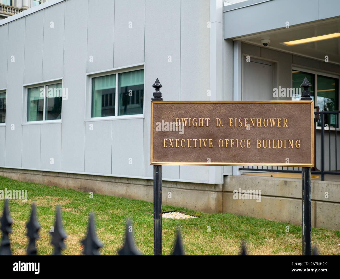 Dwight D. Eisenhower executive office building entrance and sign in ...