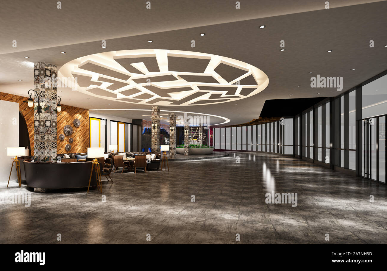 3d render of luxury hotel lobby, lounge Stock Photo - Alamy