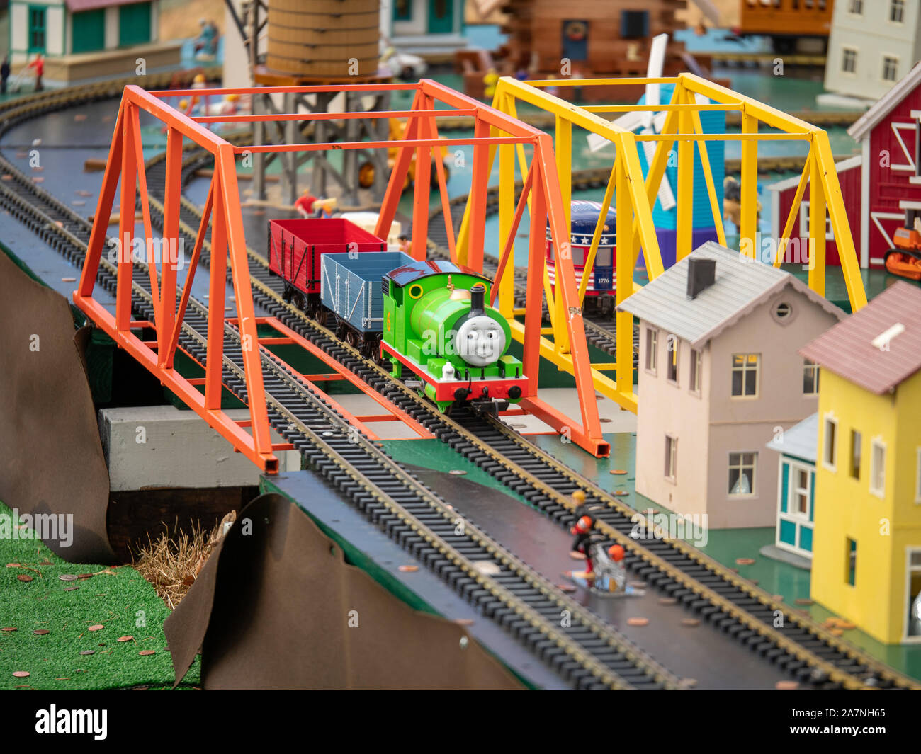Percy the Small Engine locomotive on toy track Stock Photo - Alamy