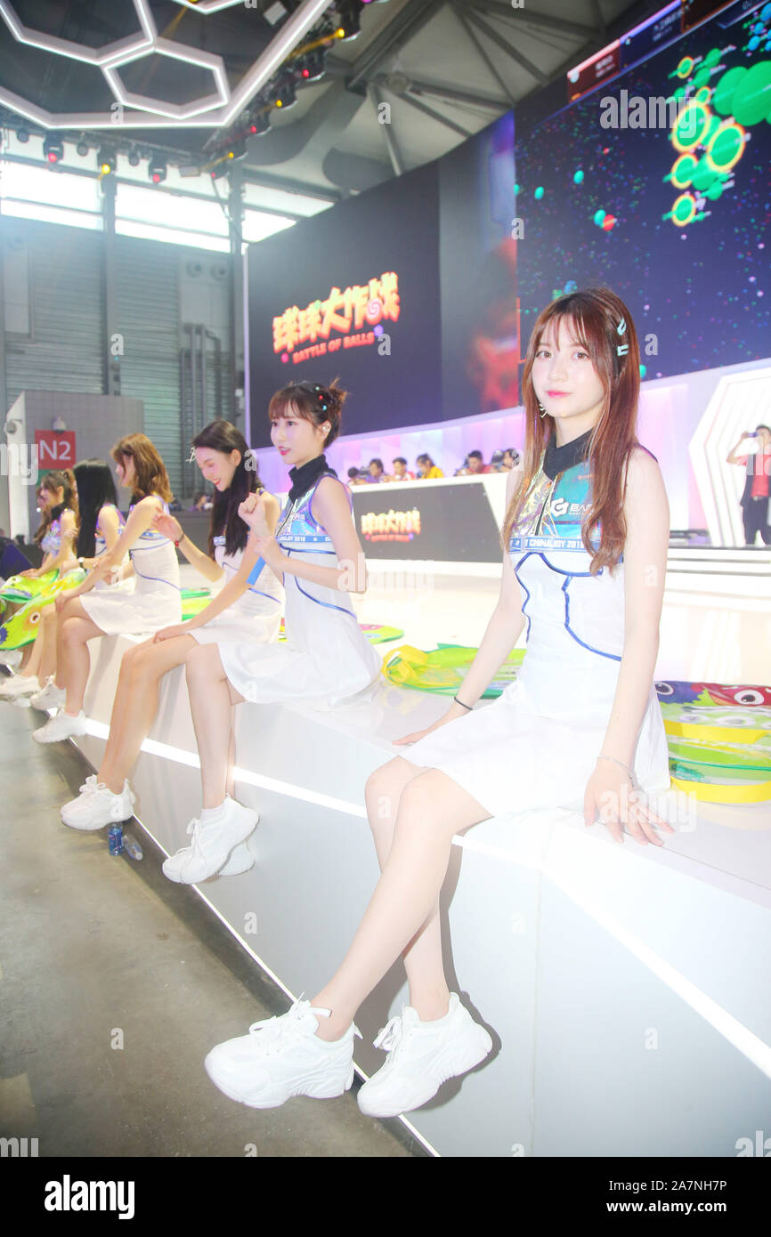 Chinese showgirls pose during the 17th China Digital Entertainment Expo, also known as ChinaJoy ...
