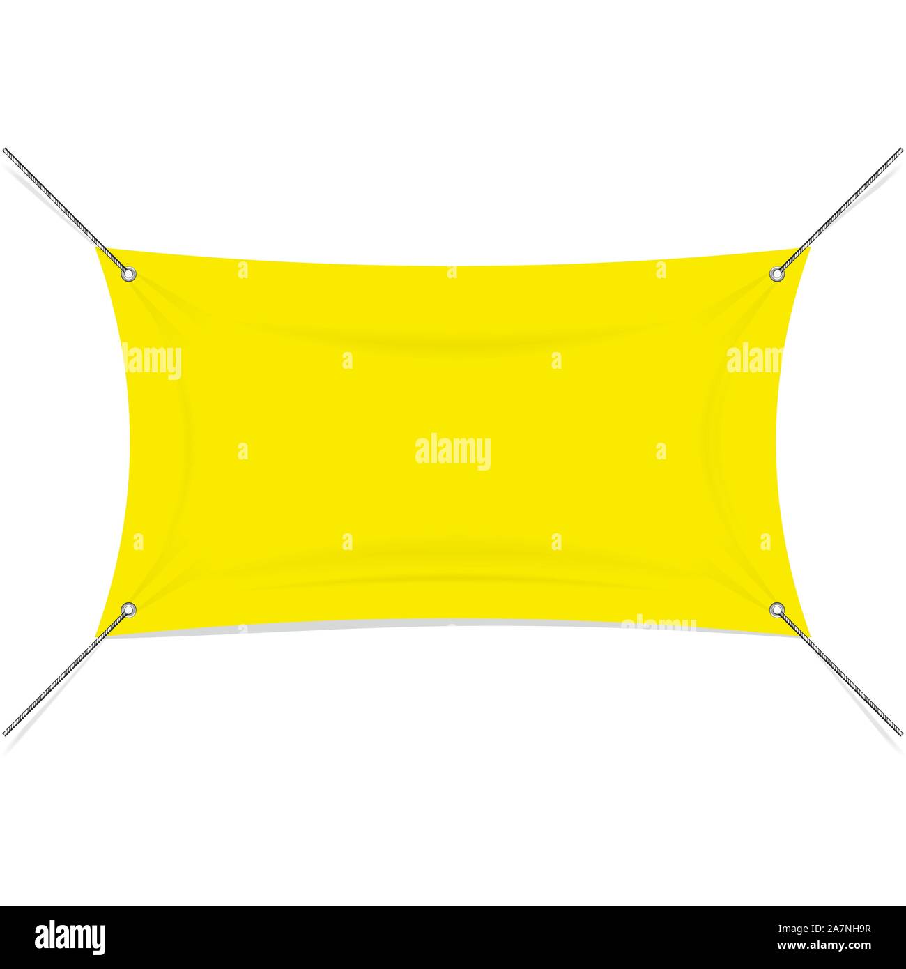 Blank yellow textile or vinyl banner with corner rope extensions ...