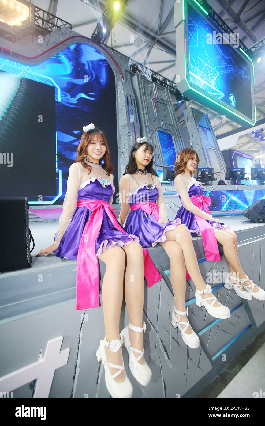 Chinese showgirls pose during the 17th China Digital Entertainment Expo, also known as ChinaJoy ...