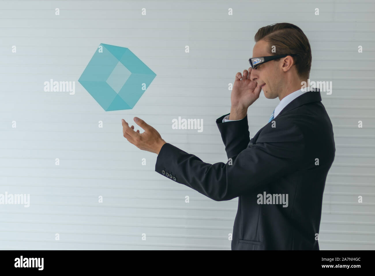 business man use augmented mixed virtual reality technology Stock Photo ...