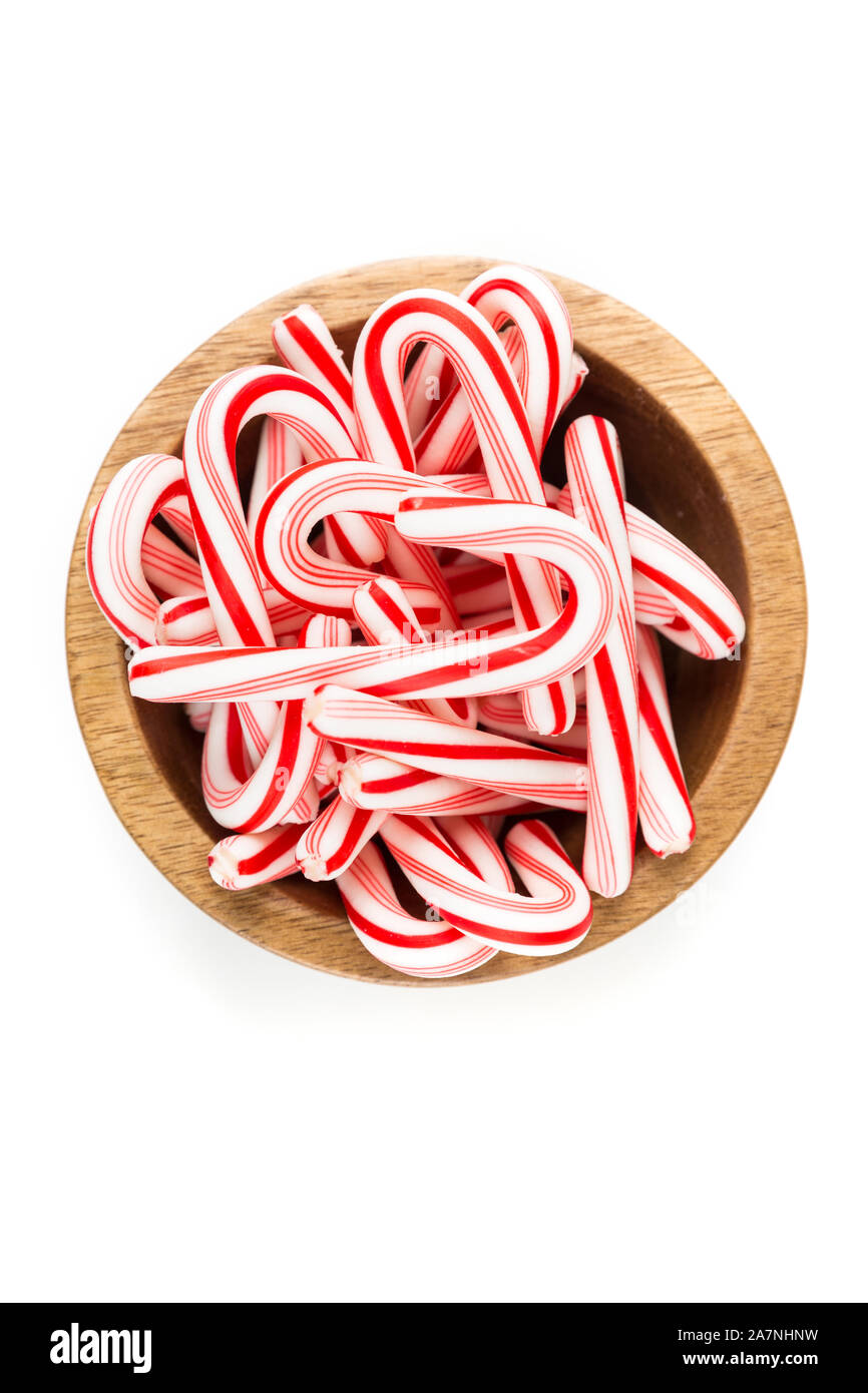 Red and white striped small peppermint flavored candy canes Stock Photo ...