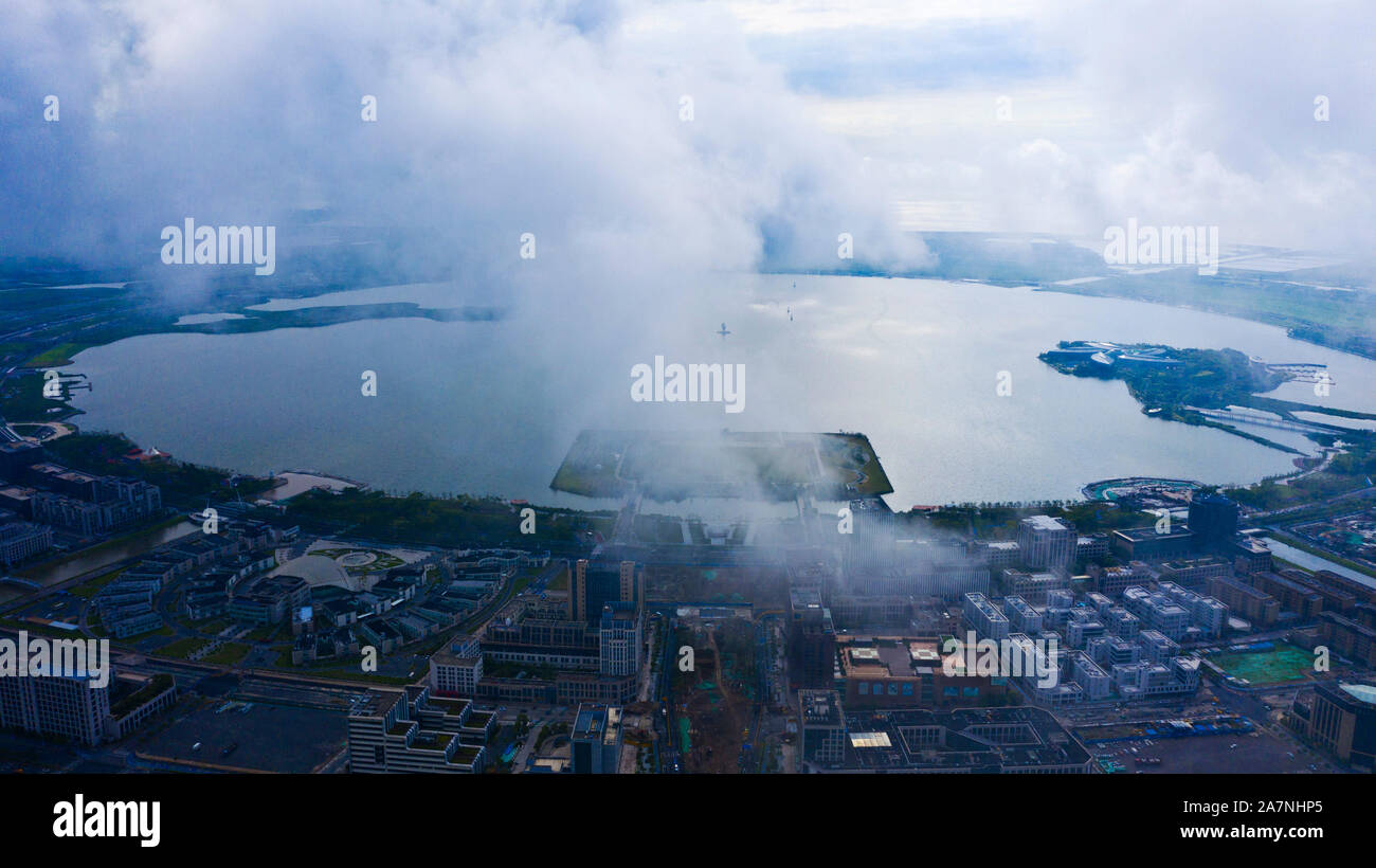 Bird view from 500 meters above of Dishui Lake reveals a fairyland ...