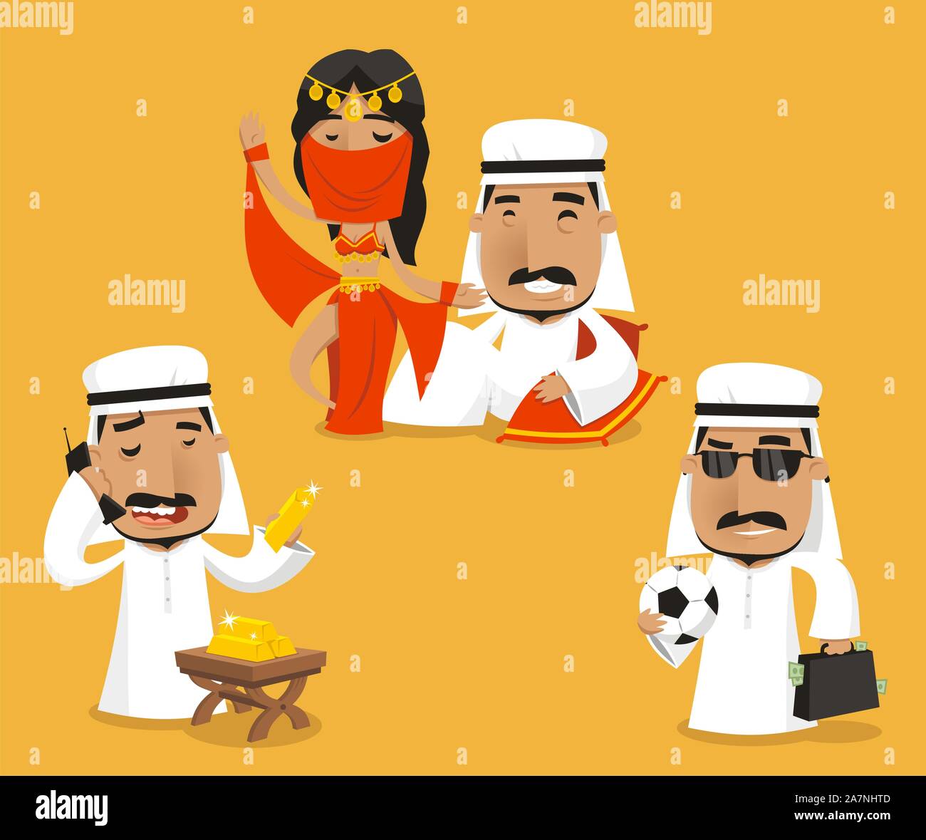 Sheikh Royalty Power Wealth Set, vector illustration cartoon Stock ...