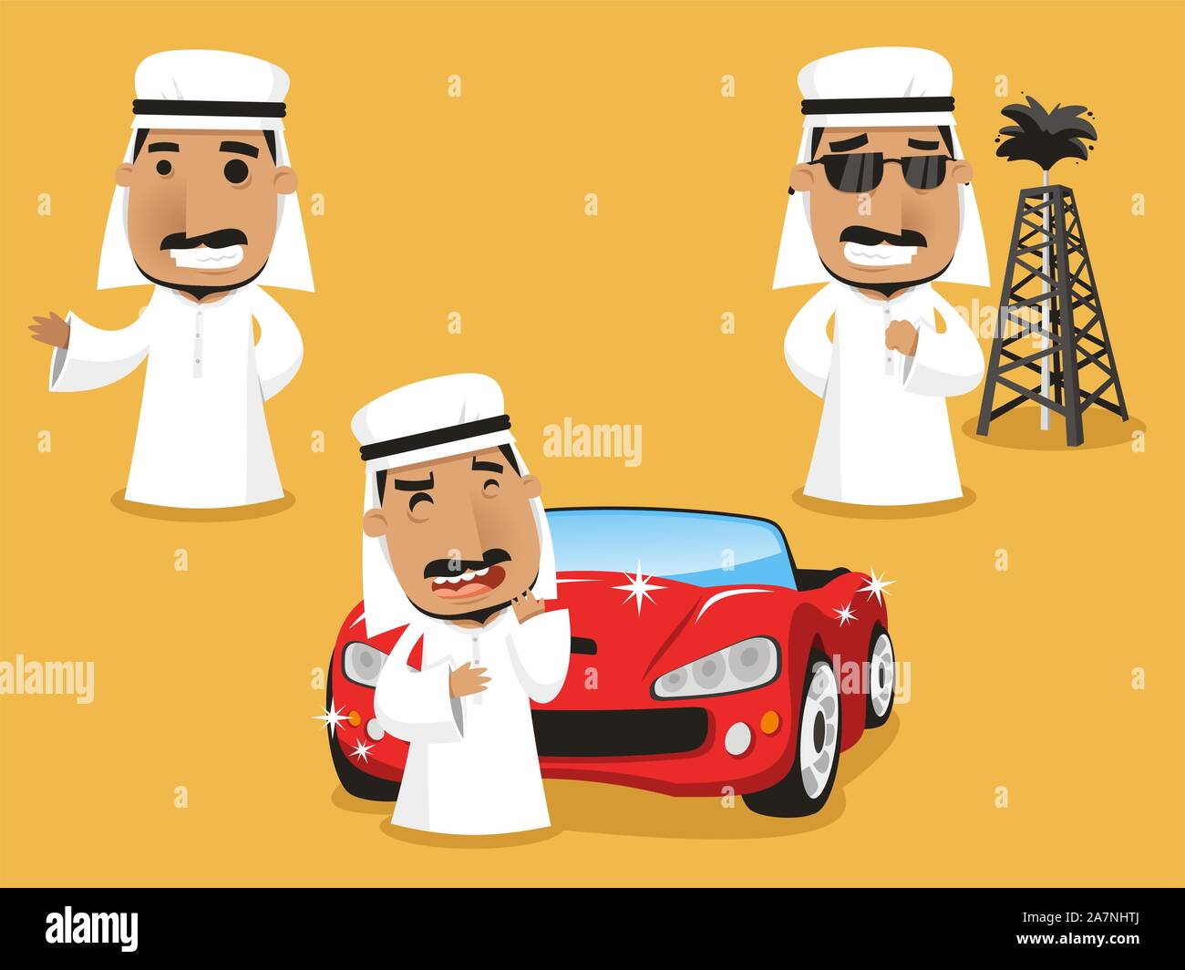 Sheikh set Royalty Power Wealth, vector illustration cartoon Stock ...