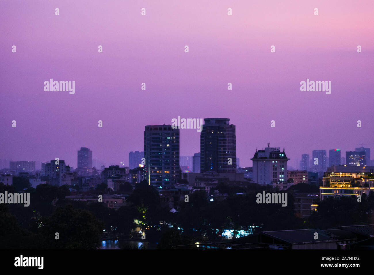 Hanoi city Skyline and cityscape captured during a beautiful Vietnamese ...