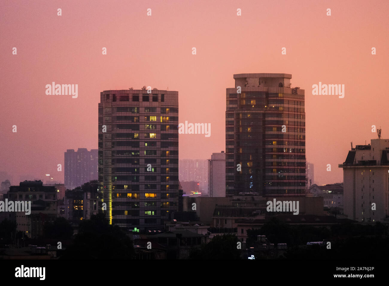 Hanoi city Skyline and cityscape captured during a beautiful Vietnamese ...