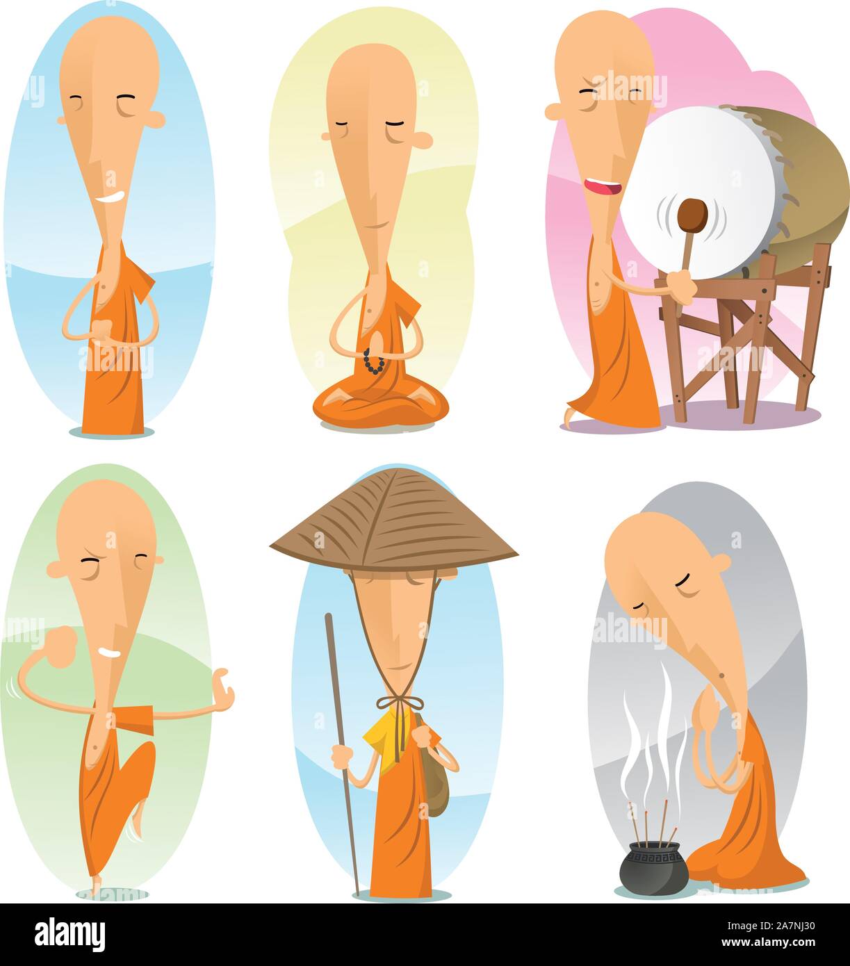 cartoon buddhist monk action set Stock Vector Image & Art - Alamy