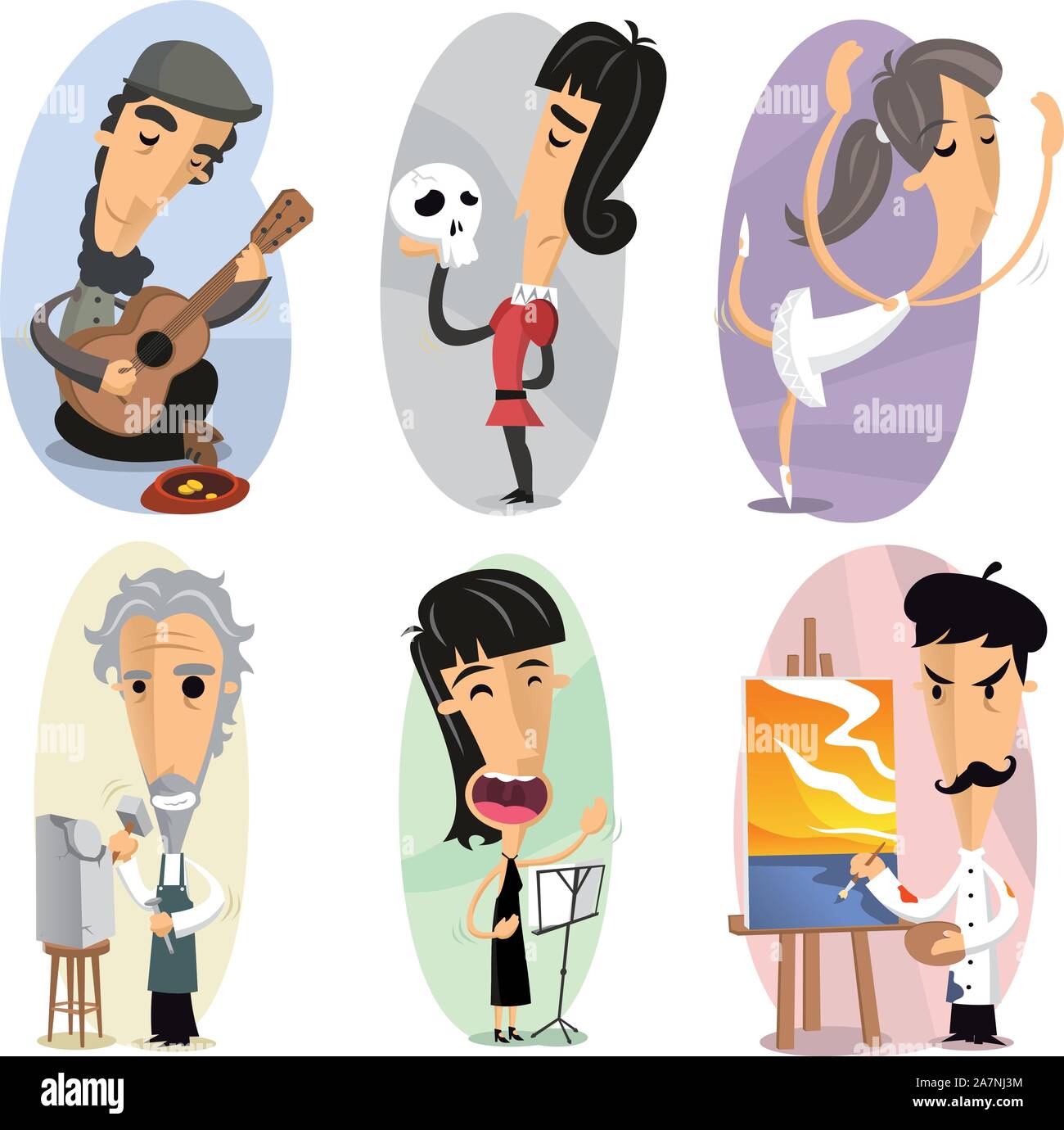 Artist artists guitar player dancer painter singer, vector illustration ...