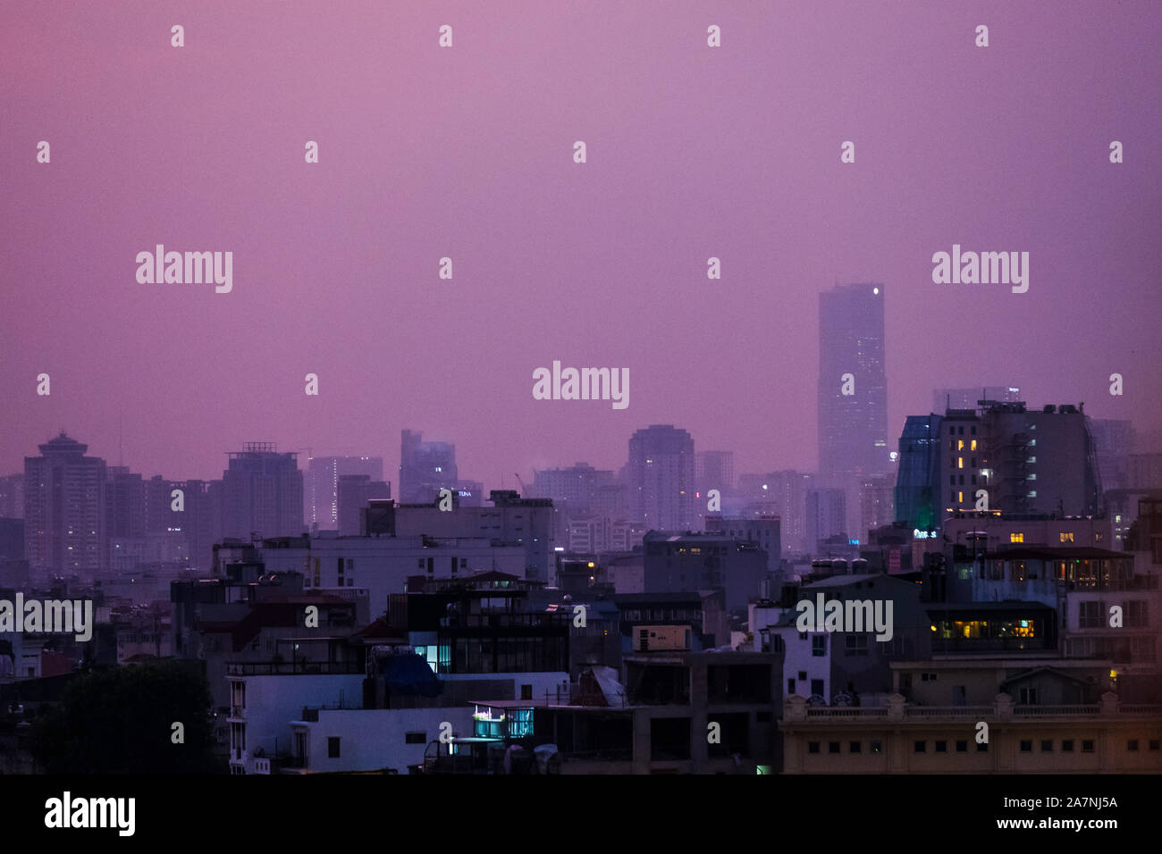 Hanoi city Skyline and cityscape captured during a beautiful Vietnamese ...