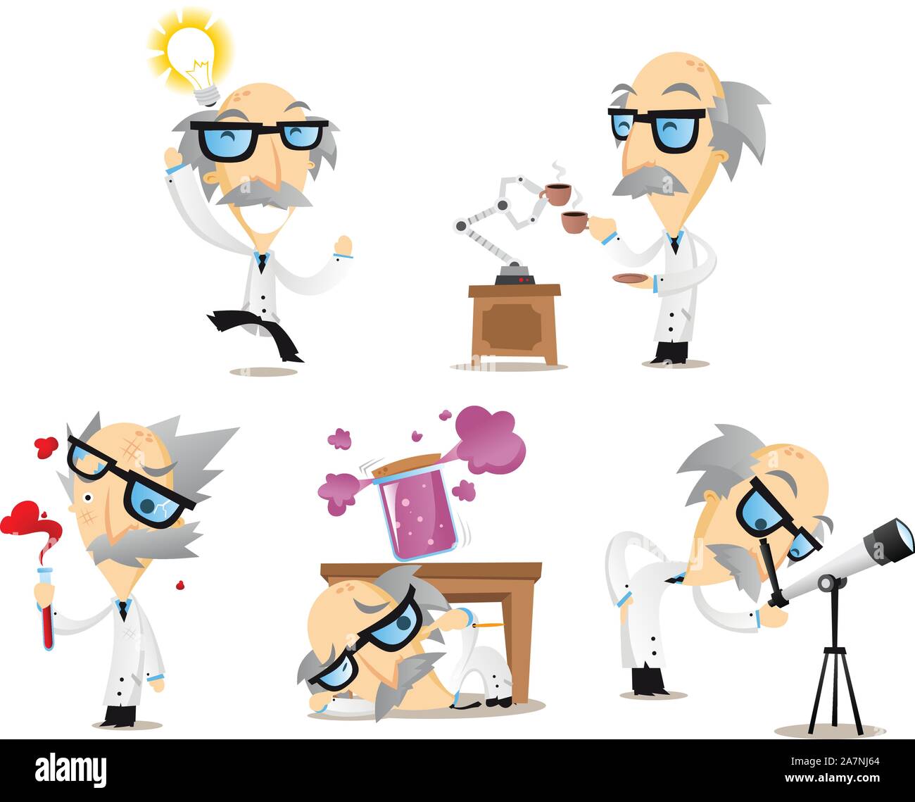 Scientist working in lab telescope idea frustrated tired happy. Vector ...