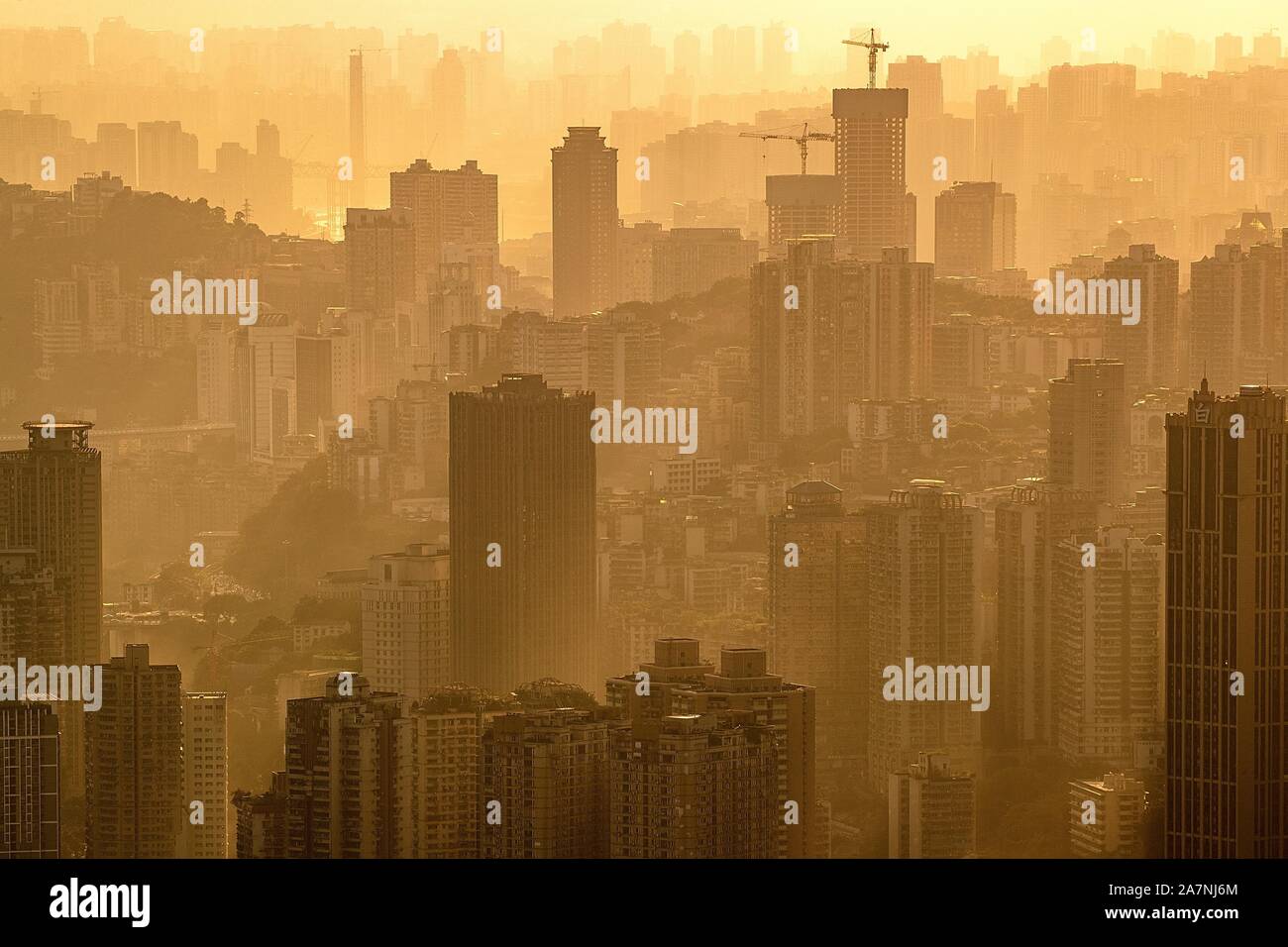 Skyscrapers and high-rise buildings are seen in Jiefangbei CBD, also ...