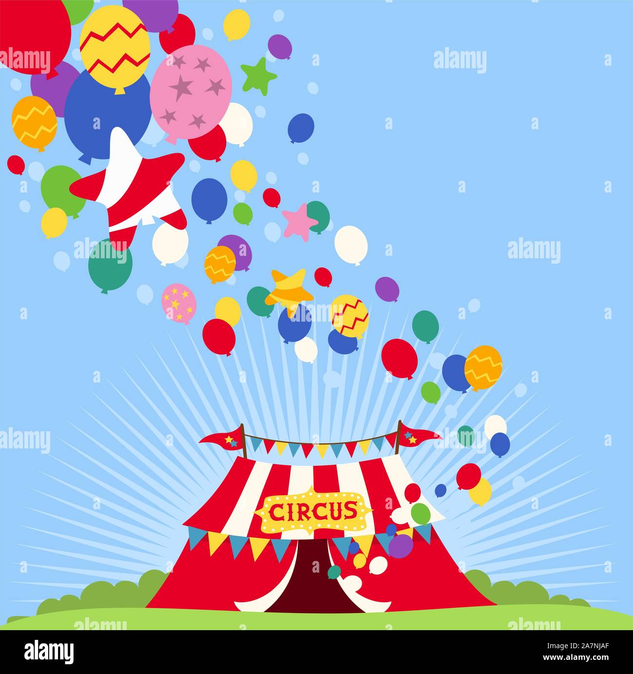 Circus banner and multi coloured balloons, in different sizes and ...