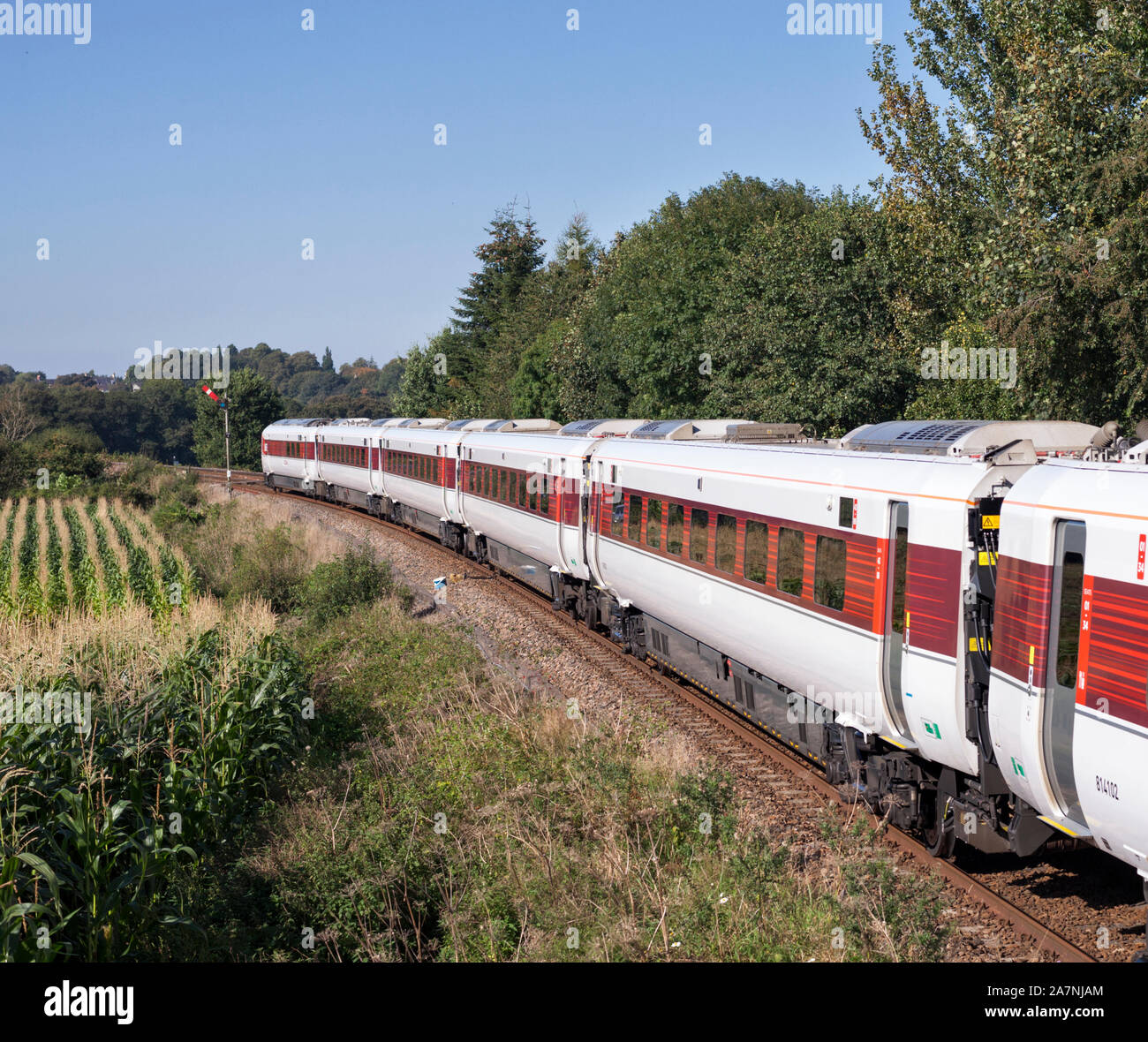 LNER class 800 bi mode Azuma train passing Corby Gates on the Tyne ...
